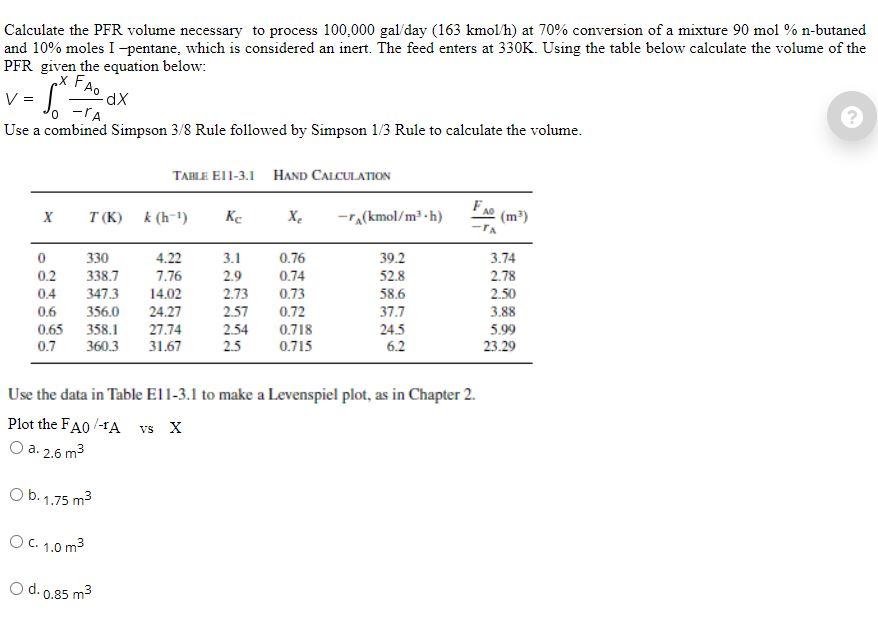 Solved Calculate the PFR volume necessary to process 100.000 | Chegg.com