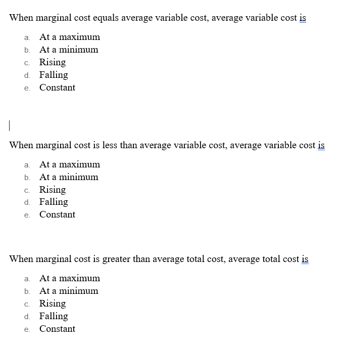 Solved When marginal cost equals average variable cost, | Chegg.com