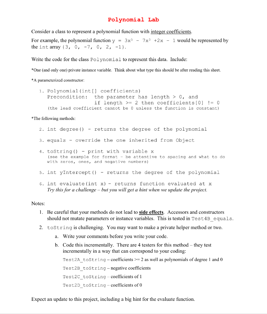 Solved Polynomial Lab Consider a class to represent a | Chegg.com