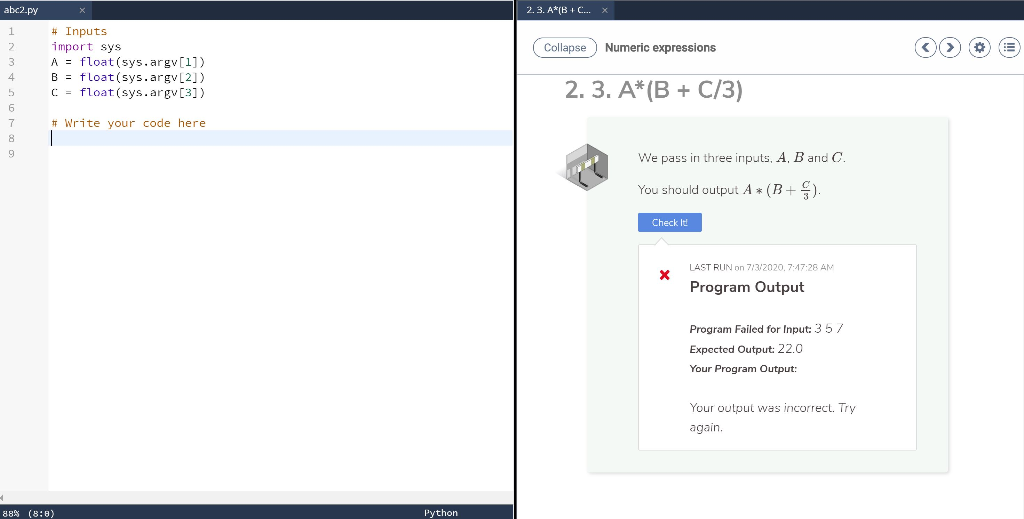 Solved abc2.py 2.3. A*(BC... x Collapse Numeric expressions | Chegg.com