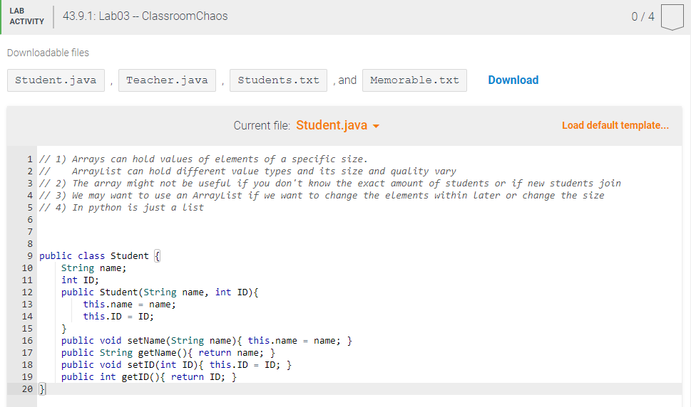 Solved 43.9 Lab03 - Classroom Chaos As your teacher class | Chegg.com