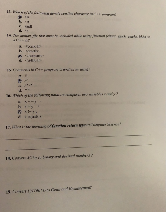 Solved 13. Which of the following denote newline character | Chegg.com