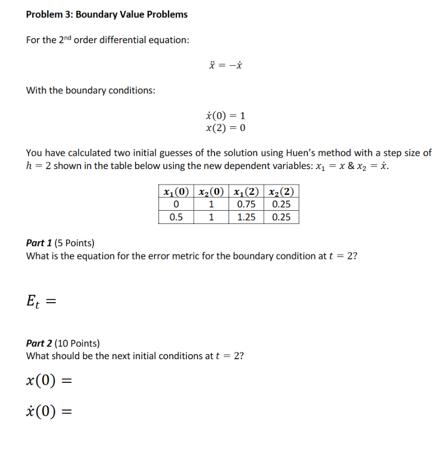 Solved Problem 3: Boundary Value ProblemsFor the 2nd ﻿order | Chegg.com