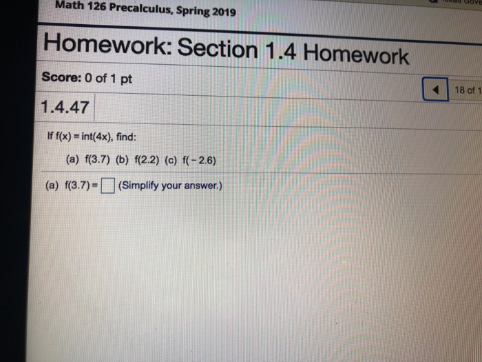 Solved Math 126 Precalculus, Spring 2019 Homework: Section | Chegg.com
