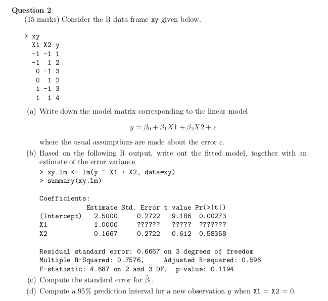 (15 marks) Consider the R data frame xy given | Chegg.com