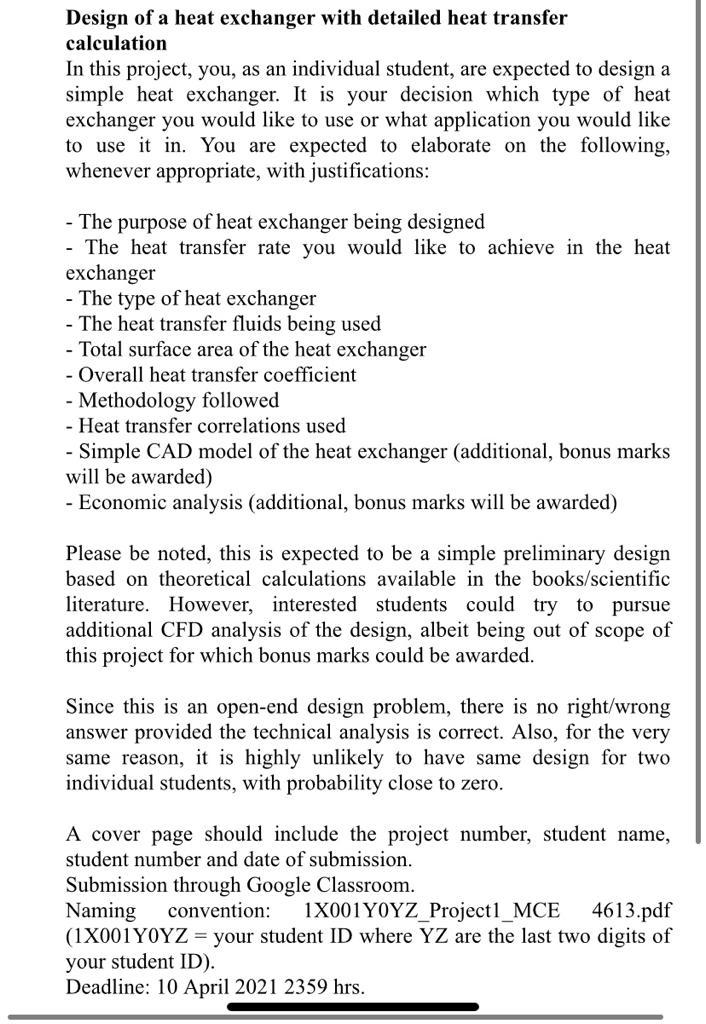 Design of a heat exchanger with detailed heat | Chegg.com