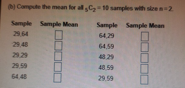 Solved (b) Compute the mean for all C = 10 samples with size | Chegg.com