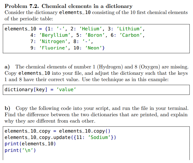 Solved Problem 7.2. Chemical clements in a dictionary | Chegg.com