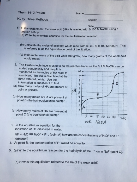 Solved Chem 1412 Prelab Name Ka by Three Methods Section | Chegg.com Solved Chem 1412 Prelab Name Ka by Three Methods Section | Chegg.com