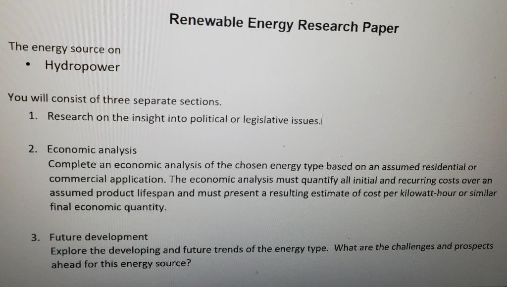 Solved Renewable Energy Research Paper The energy source on | Chegg.com