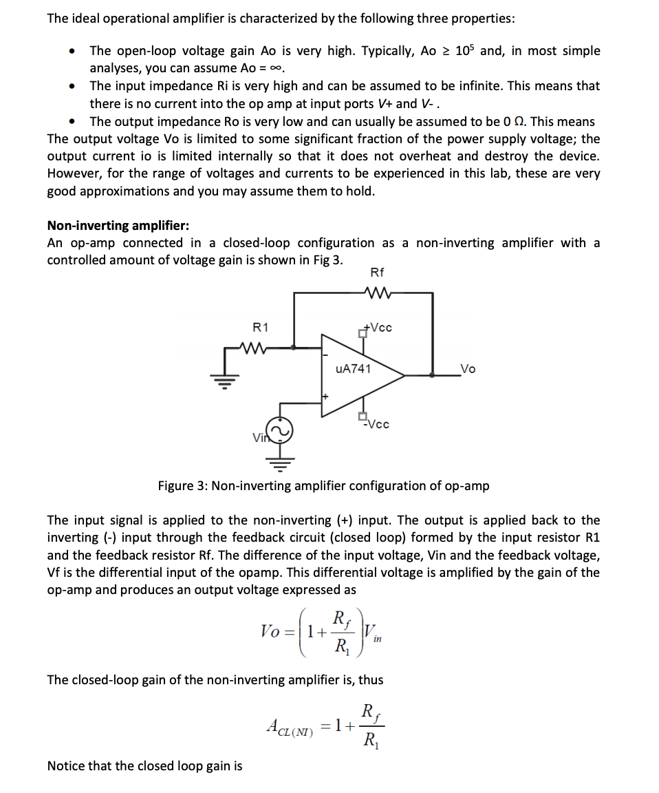 Lab 5 Non-inverting Amplifier Section A: Background | Chegg.com