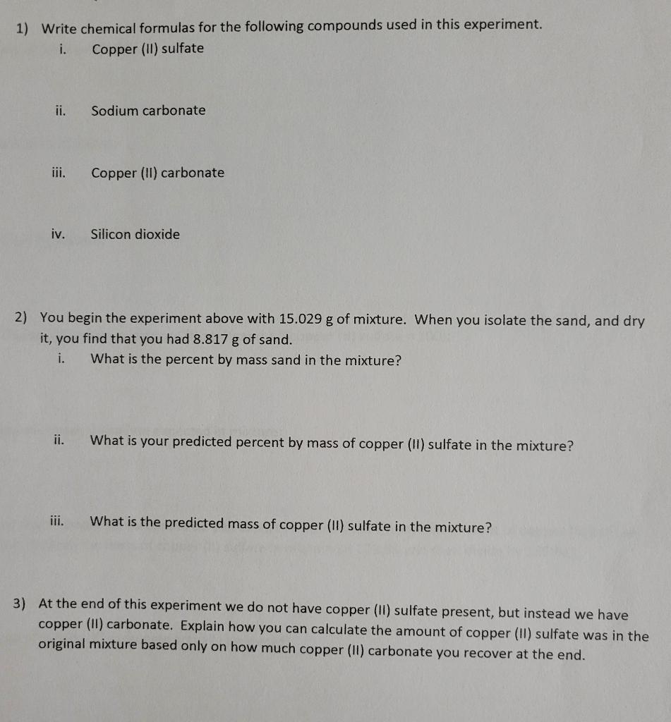 Solved 1) Write chemical formulas for the following | Chegg.com