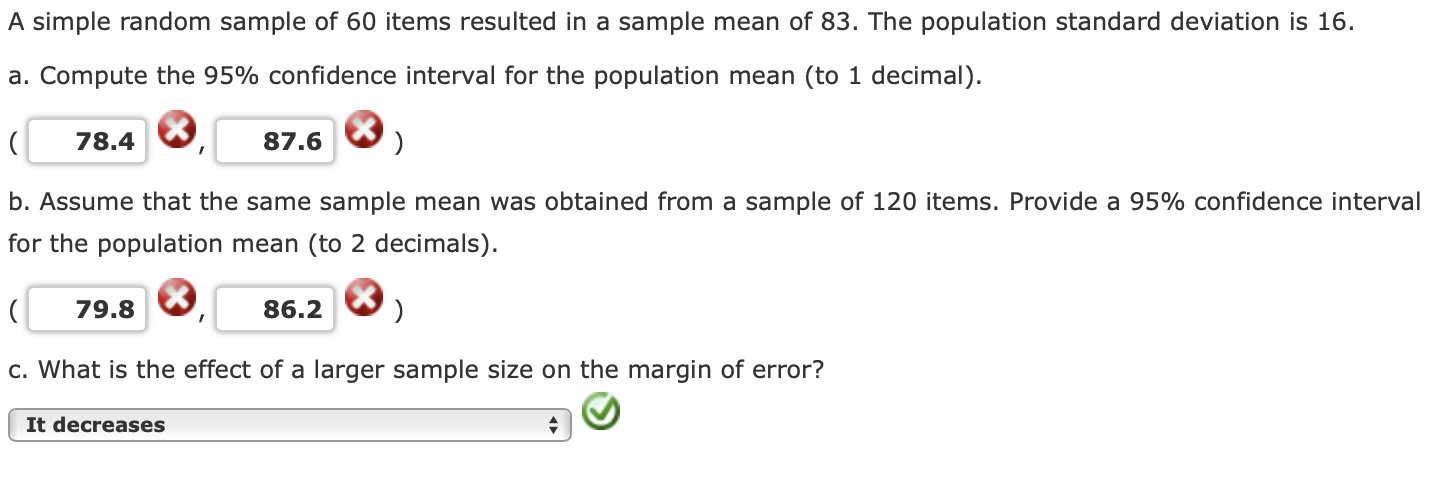Solved A simple random sample of 60 items resulted in a | Chegg.com