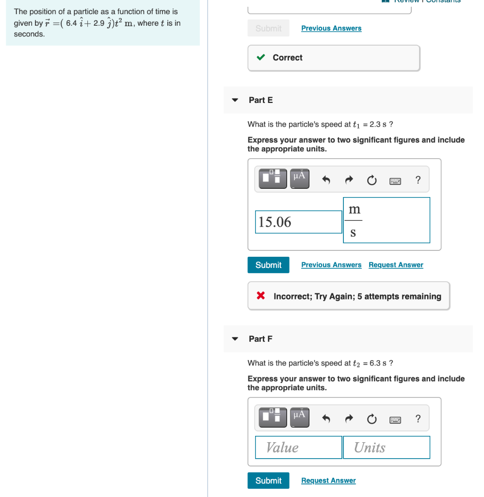 Solved Review | Constants Part B The position of a particle | Chegg.com Solved Review | Constants Part B The position of a particle | Chegg.com