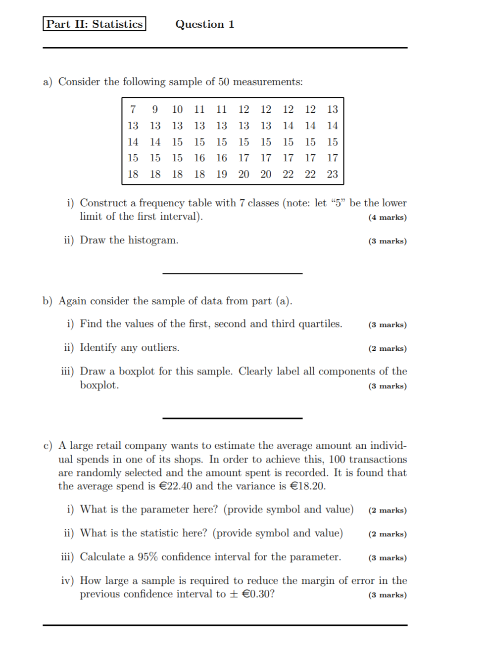 Solved Part II: Statistics Question 1 a) Consider the | Chegg.com
