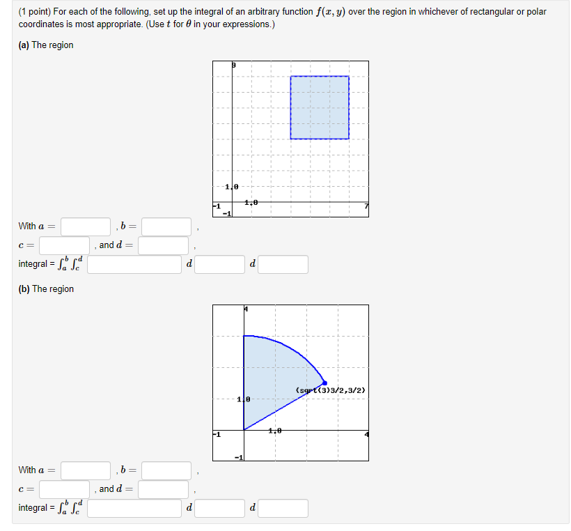 Solved (1 ﻿point) ﻿For each of the following, set up the | Chegg.com