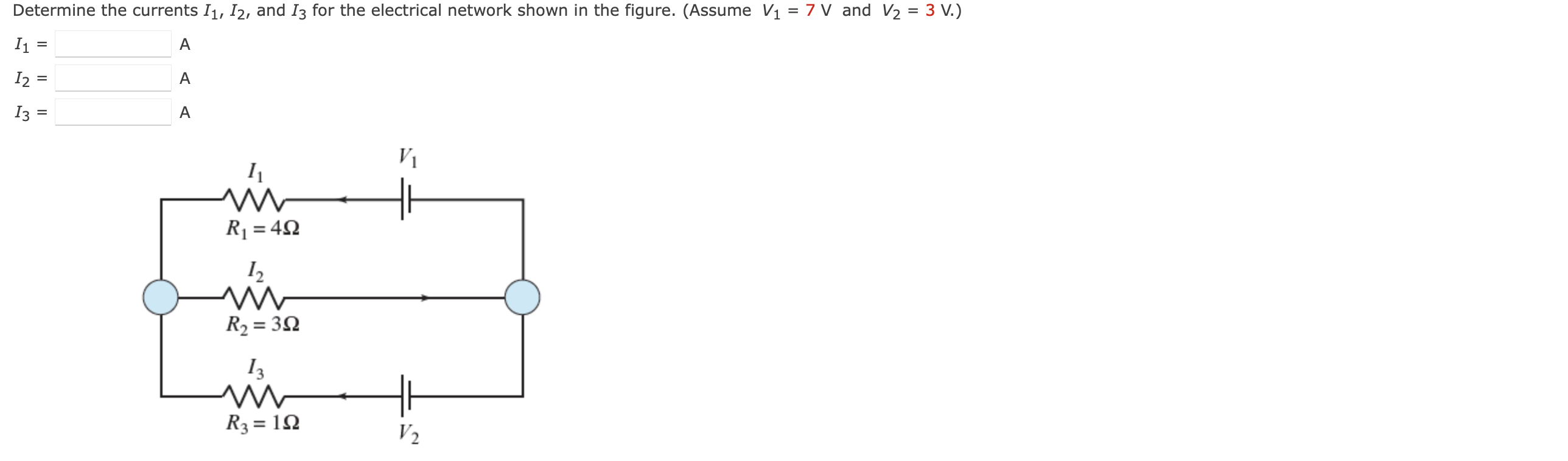 Solved Determine the currents 11, 12, and 13 for the | Chegg.com