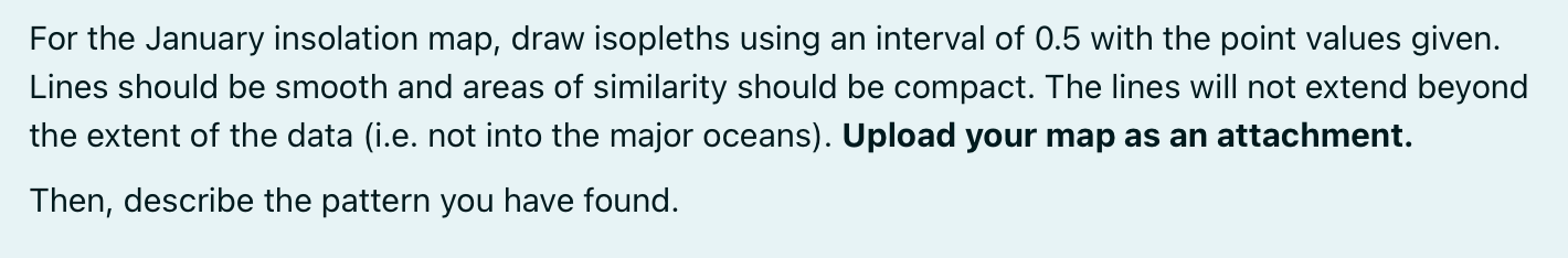 For the January insolation map, draw isopleths using | Chegg.com