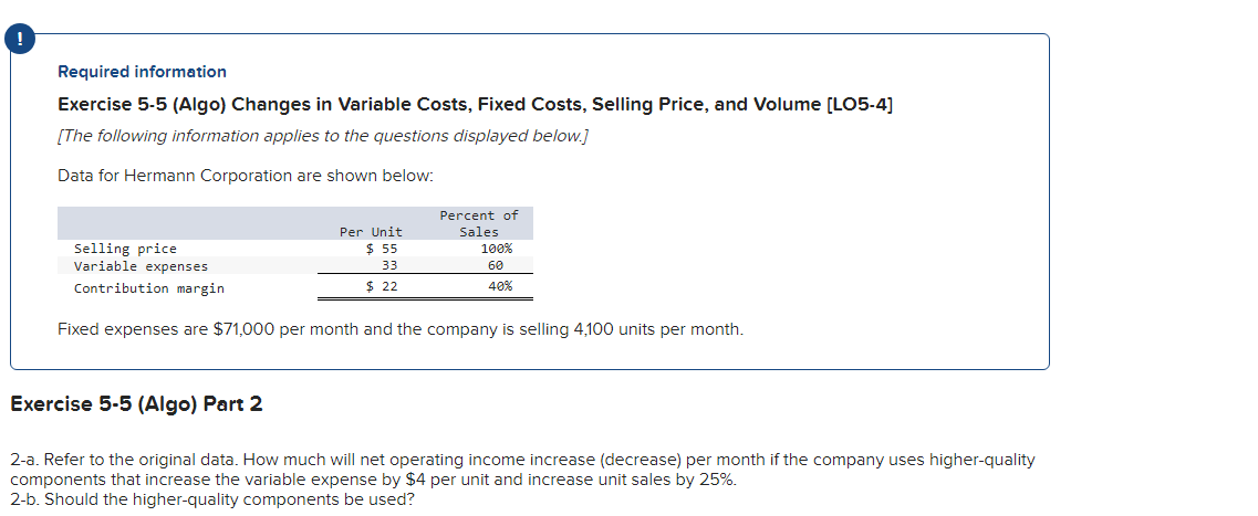 Solved !Required informationExercise 5-5 (Algo) ﻿Changes in | Chegg.com