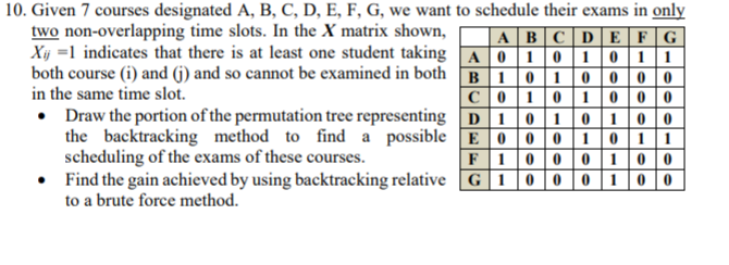 Solved 10. Given 7 courses designated A, B, C, D, E, F, G, | Chegg.com