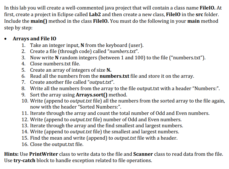 Solved In this lab you will create a well-commented java | Chegg.com