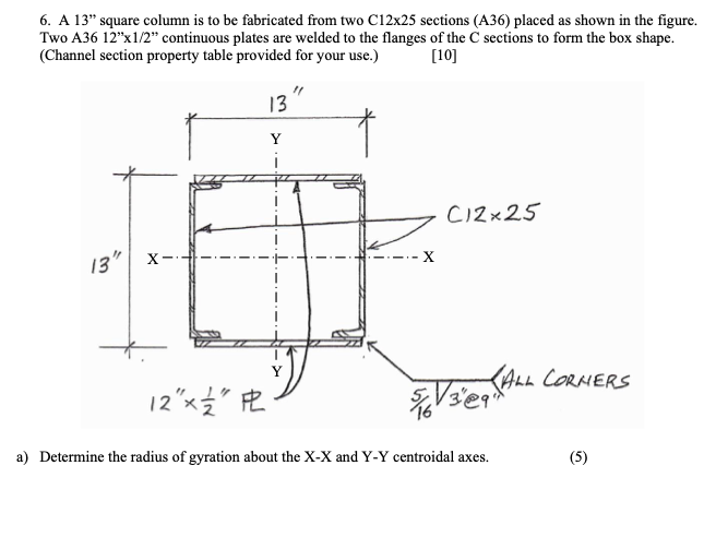 Solved 6. A 13" square column is to be fabricated from two | Chegg.com