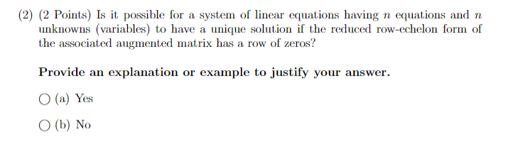 Solved Is it possible for a system of linear equations | Chegg.com