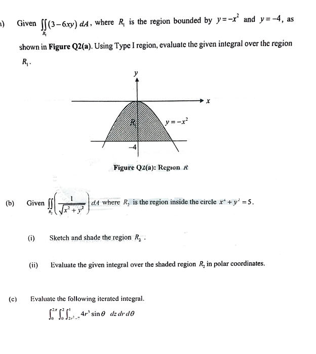 Given ∬R1(3−6xy)dA, where R1 is the region bounded by | Chegg.com