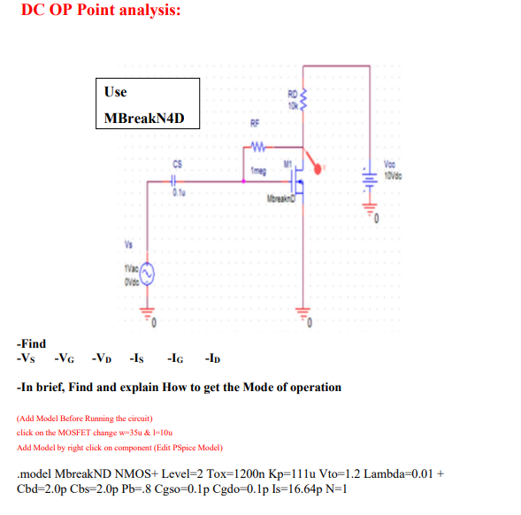 DC OP Point analysis: -Find −VS−VG−VD−IS−IG−ID -In | Chegg.com