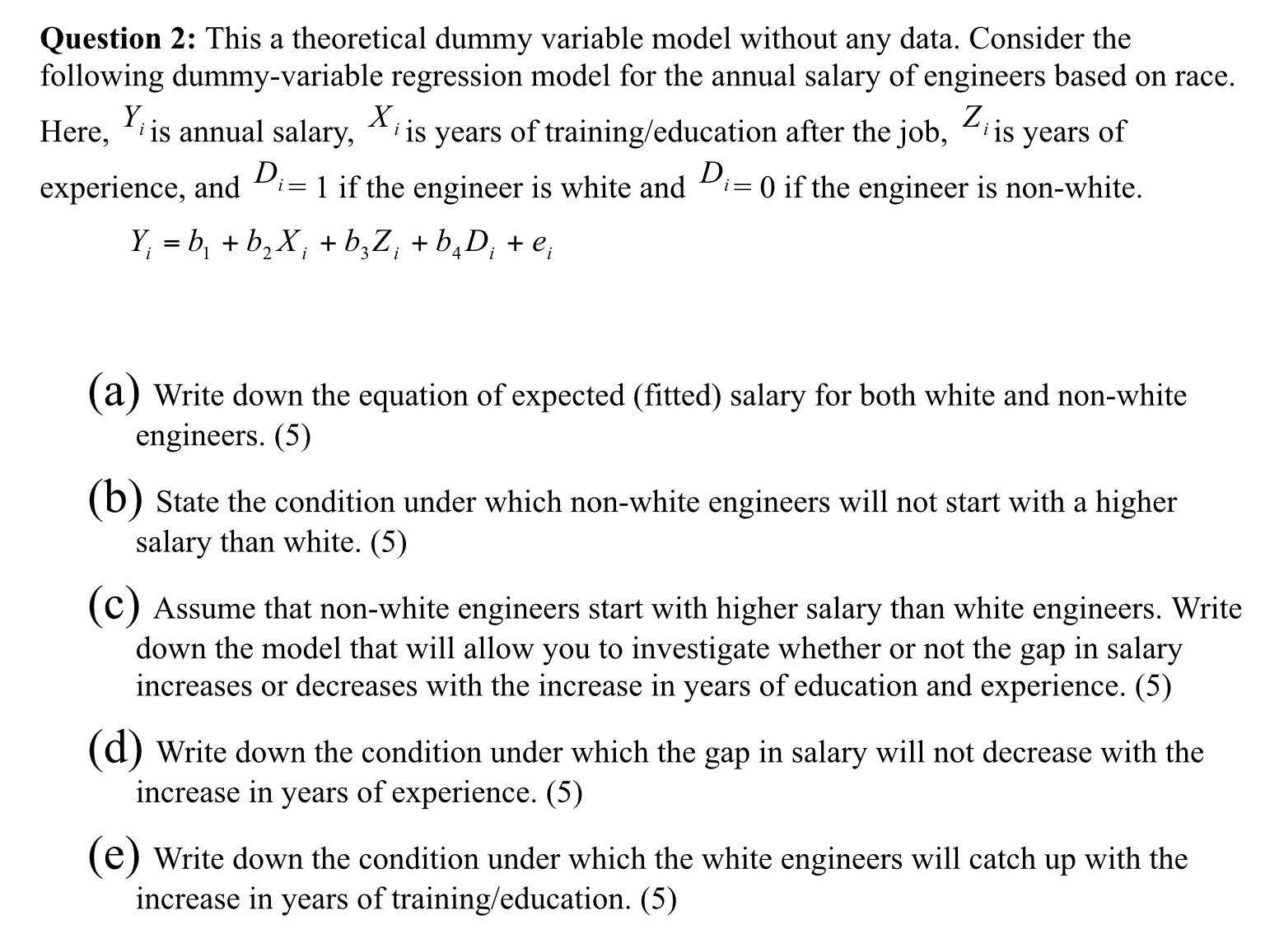 Solved by an EXPERT Question 2: This a theoretical dummy variable model | Chegg.com