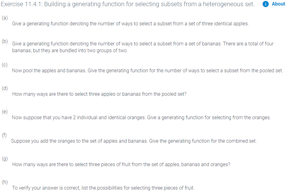 Solved Exercise 11.4.1: Building a generating function for | Chegg.com
