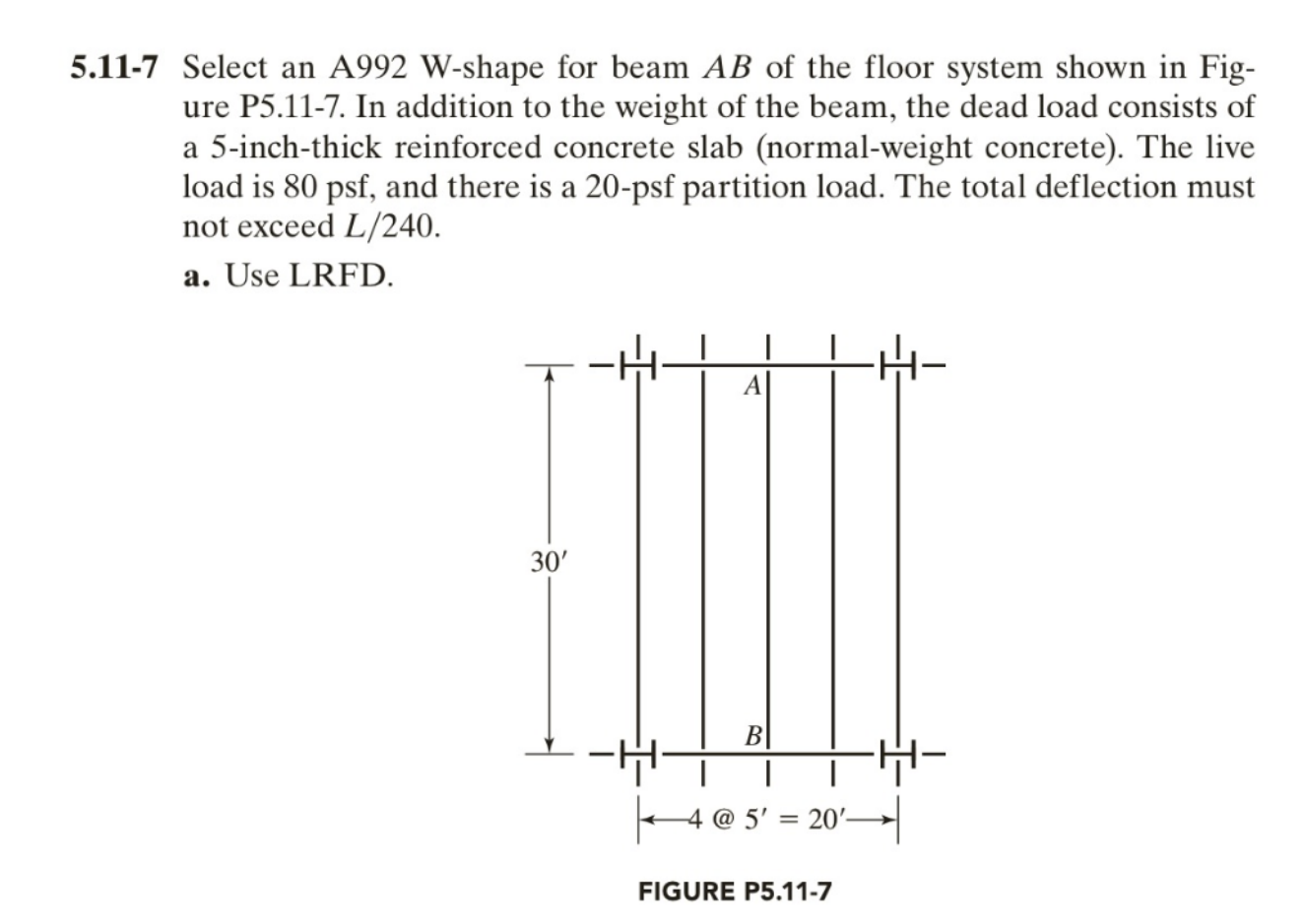 Solved 5.11-7 Select an A992 W-shape for beam AB of the | Chegg.com