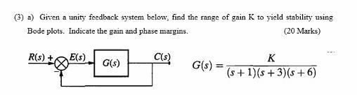 Solved (3) a) Given a unity feedback system below, find the | Chegg.com