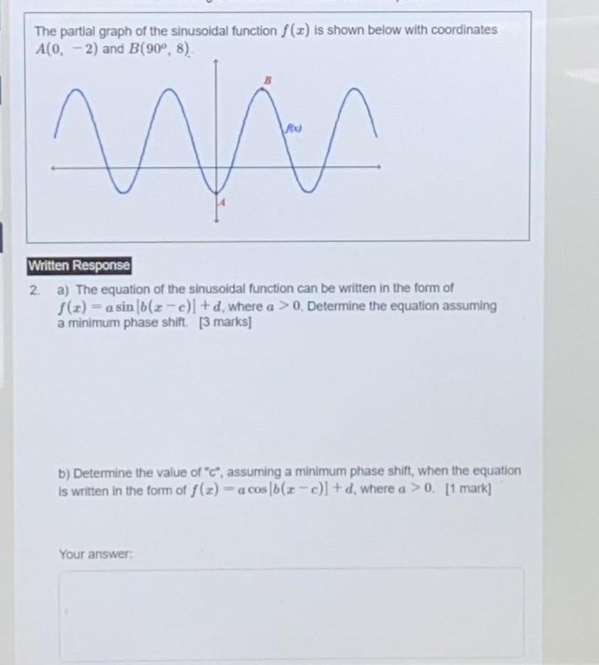 Solved The partial graph of the sinusoidal function f(a) is | Chegg.com