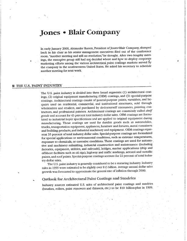 Solved Case 3 "Jones Blair Company (JBC)": 1. market | Chegg.com