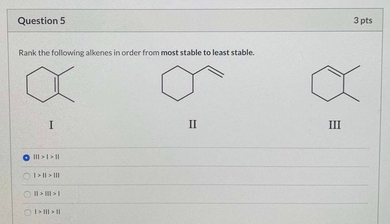 Solved Question 5 3 pts Rank the following alkenes in order | Chegg.com