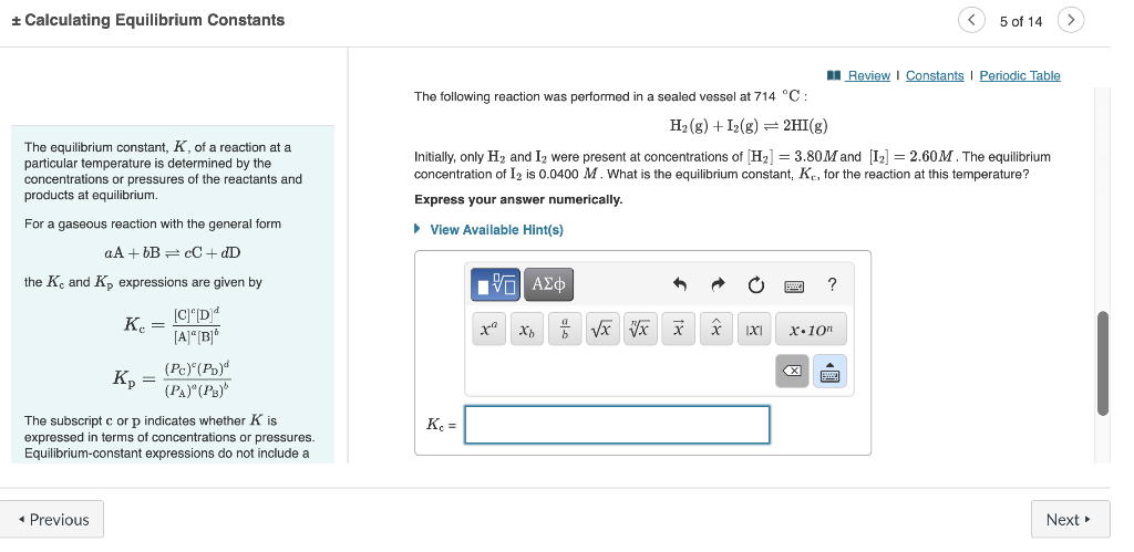 Solved ± Calculating Equilibrium Constants | Chegg.com