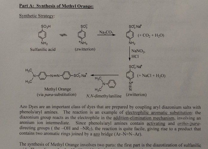 Solved Part A: Synthesis of Methyl Orange: Synthetic | Chegg.com