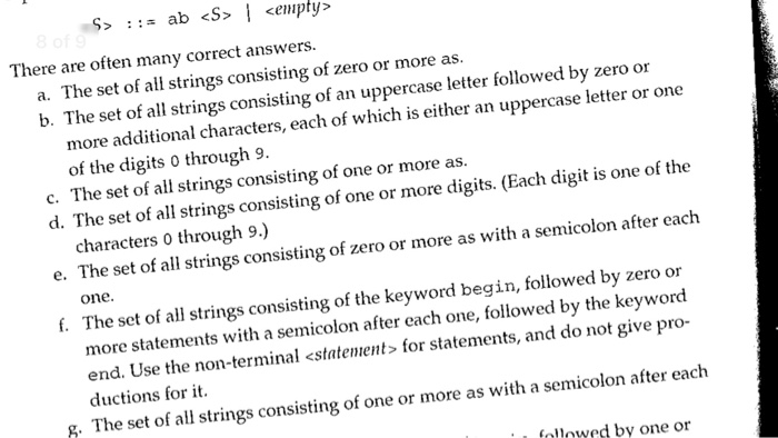 Solved Exercises Exercise 1 Give a BNF grammar for each of | Chegg.com