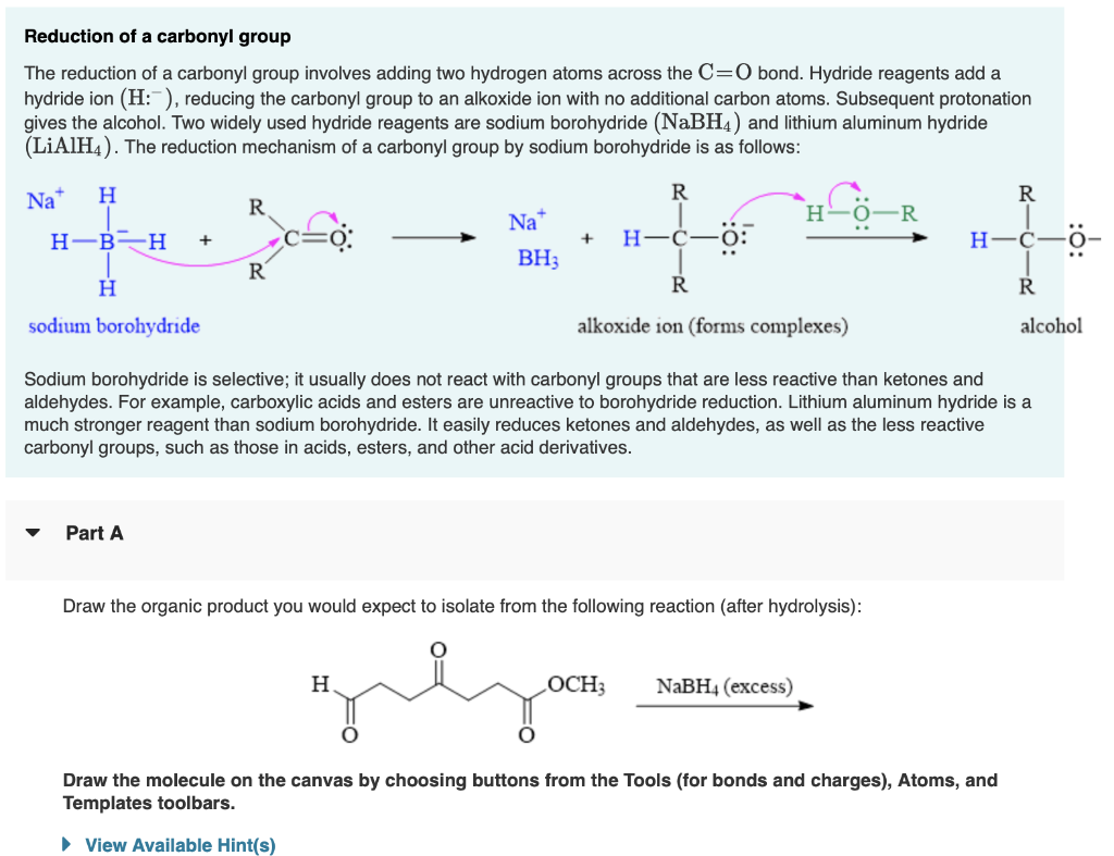 Solved Reduction of a carbonyl group The reduction of a | Chegg.com