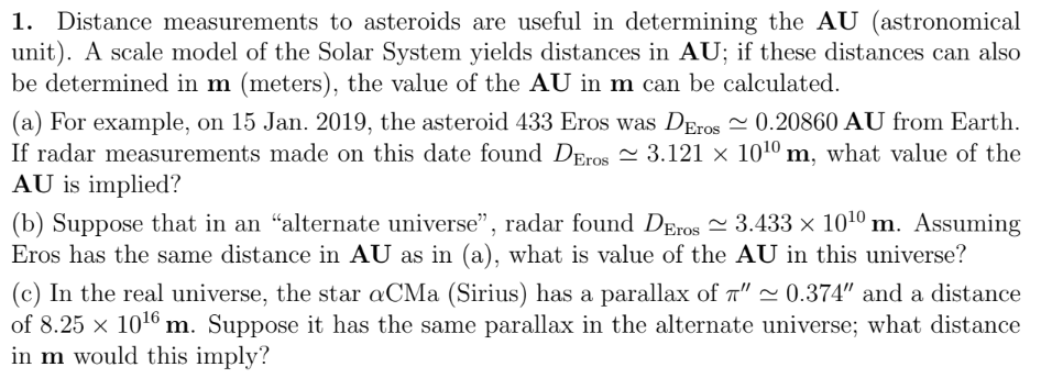 Solved Distance measurements to asteroids are useful in | Chegg.com