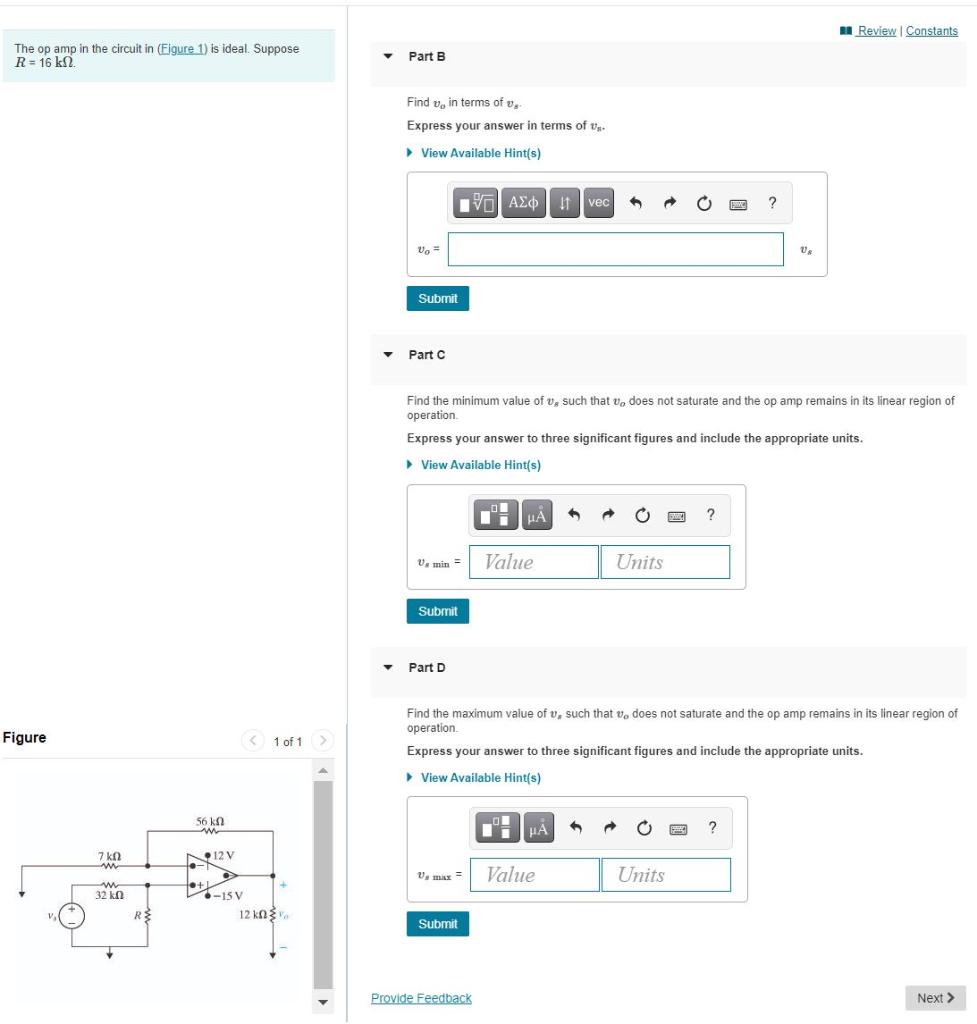 Solved Review Constants The op amp in the circuit in (Eigure | Chegg.com