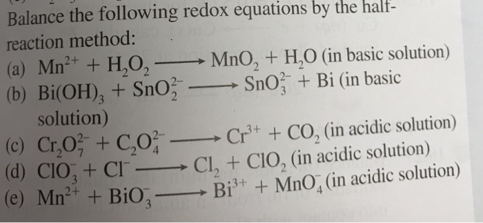 Solved Balance the following redox equations by the half- | Chegg.com