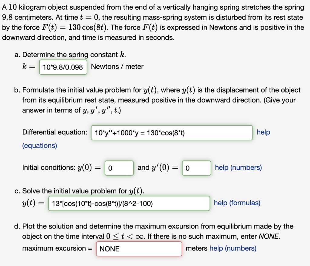 Solved A 10 Kilogram Object Suspended From The End Of A