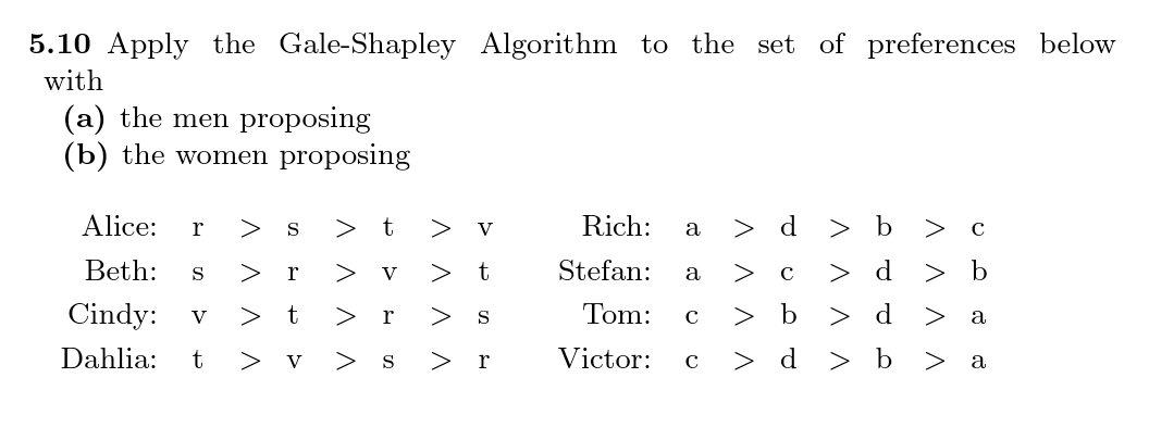 Solved 5.10 ﻿Apply the Gale-Shapley Algorithm to the set of | Chegg.com