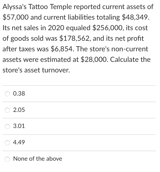 Solved Alyssa's Tattoo Temple reported current assets of | Chegg.com
