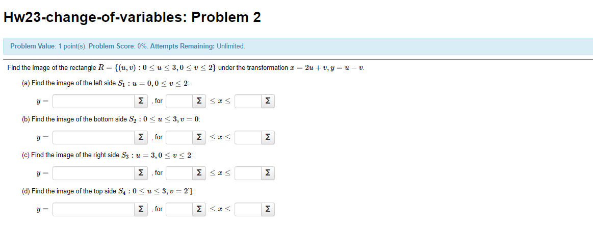 Solved Hw23-change-of-variables: Problem 2 Problem Value: 1 | Chegg.com