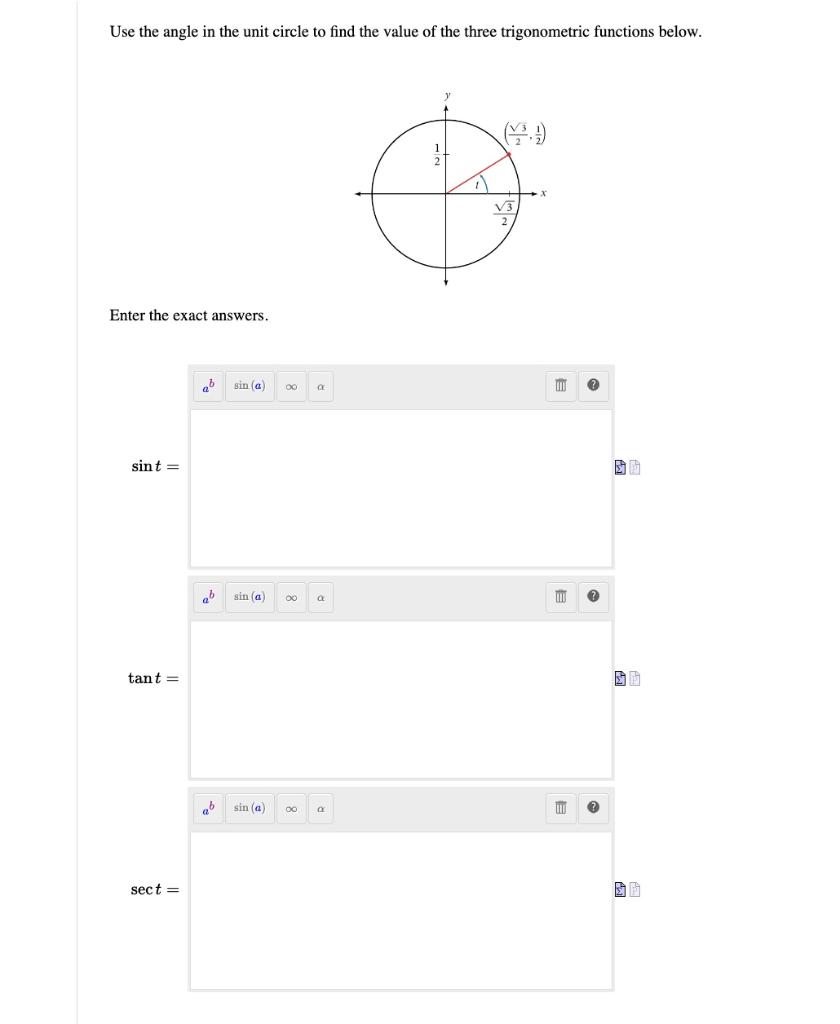Solved Use the angle in the unit circle to find the value of | Chegg.com