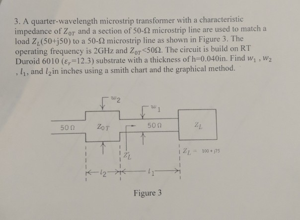 Solved 3. A quarter-wavelength microstrip transformer with a | Chegg.com