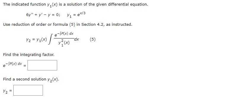 Solved The indicated function y1(x) is a solution of the | Chegg.com